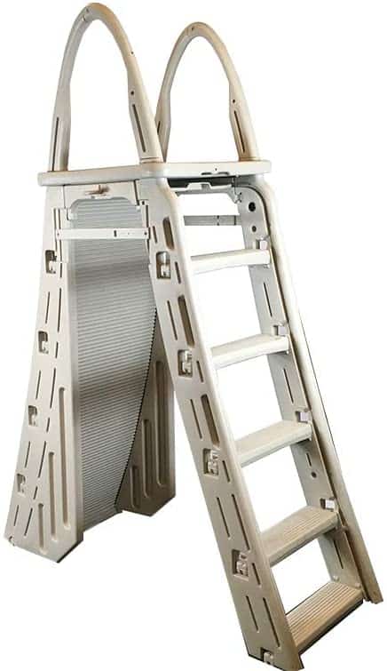 Most AG pool ladders are designed for the outside rungs to swing upward ...